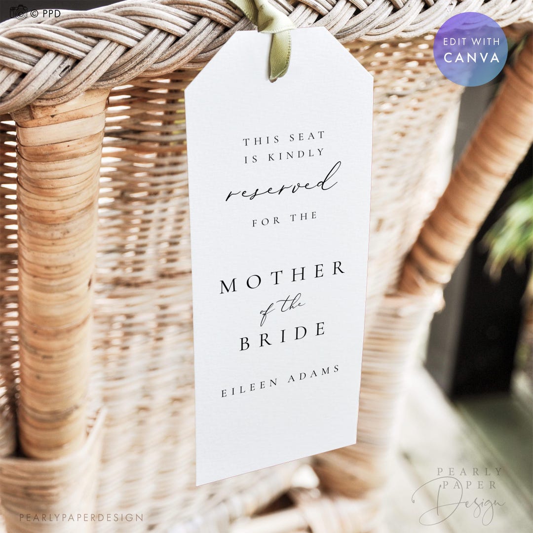 Editable Reserved Seating Tag Template, Minimalist Chair Tag (CANVA ...