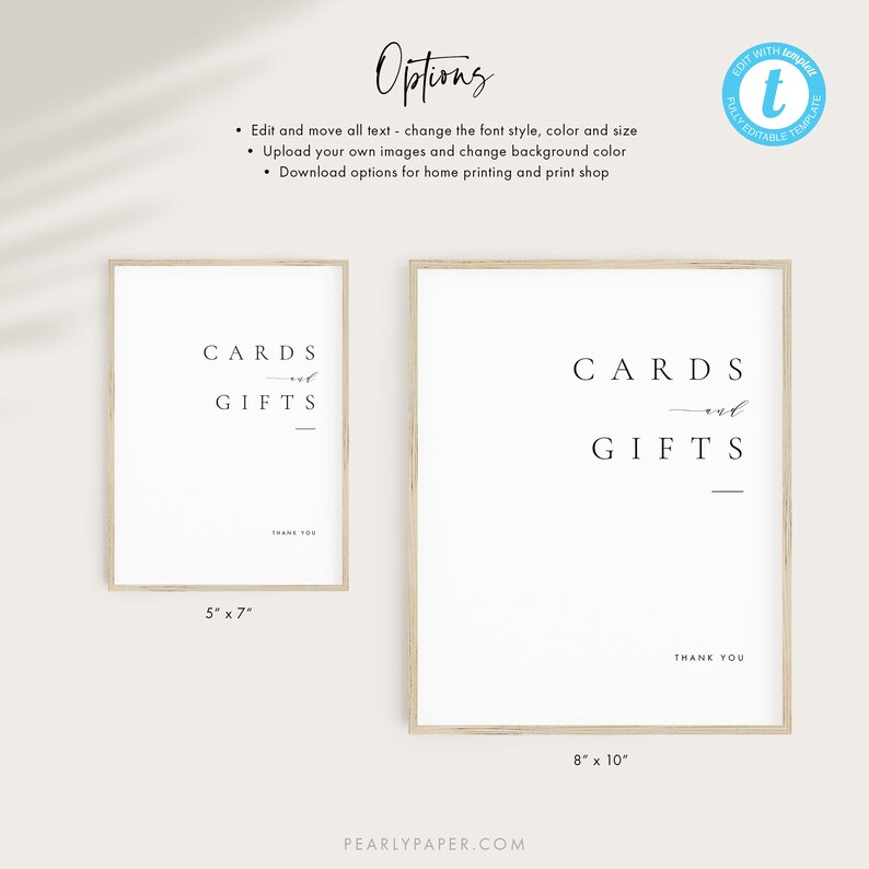 Printable Cards and Gifts Sign Template Download Modern - Etsy