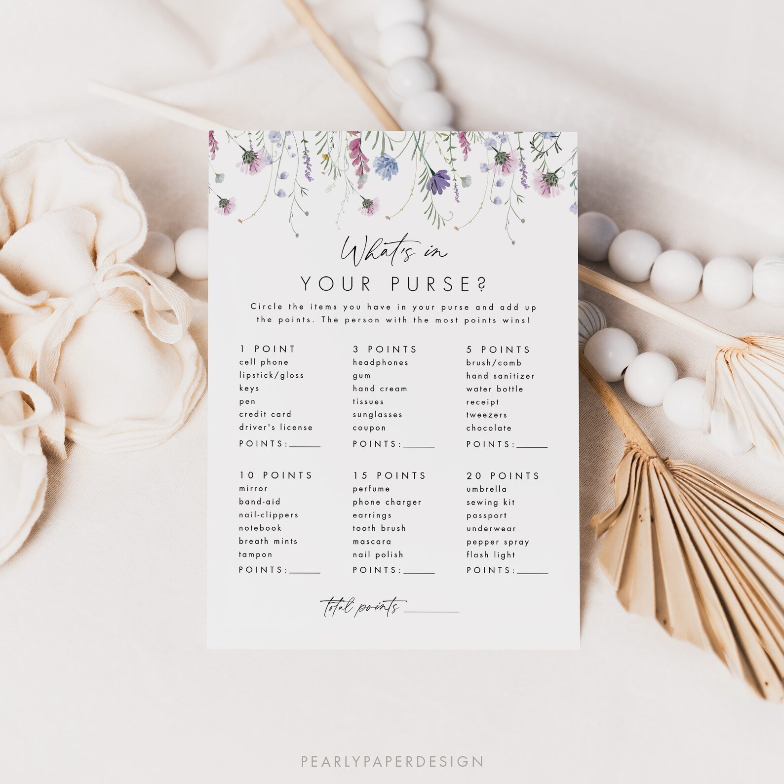 What's in Your Purse Baby Shower Game Template, Floral Baby Shower ...