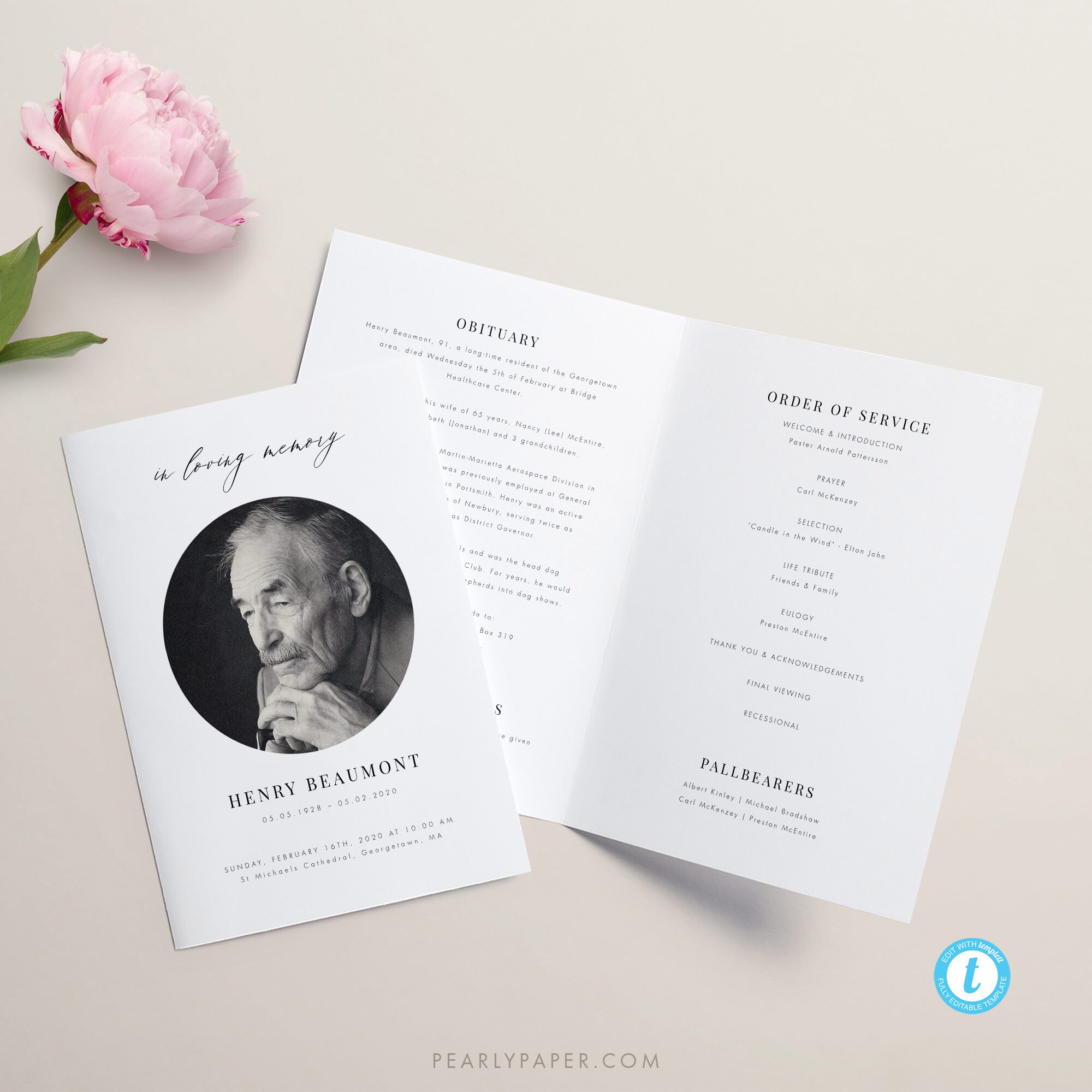 Funeral Program Template Download Simple Foldable Funeral - Etsy