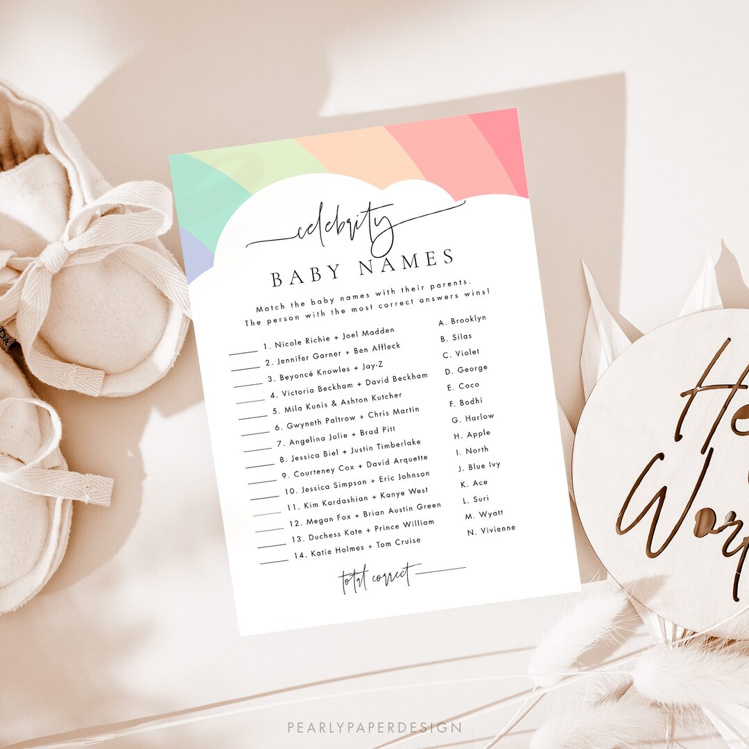 Celebrity Baby Name Game Template, Rainbow Baby Shower Game, Baby ...