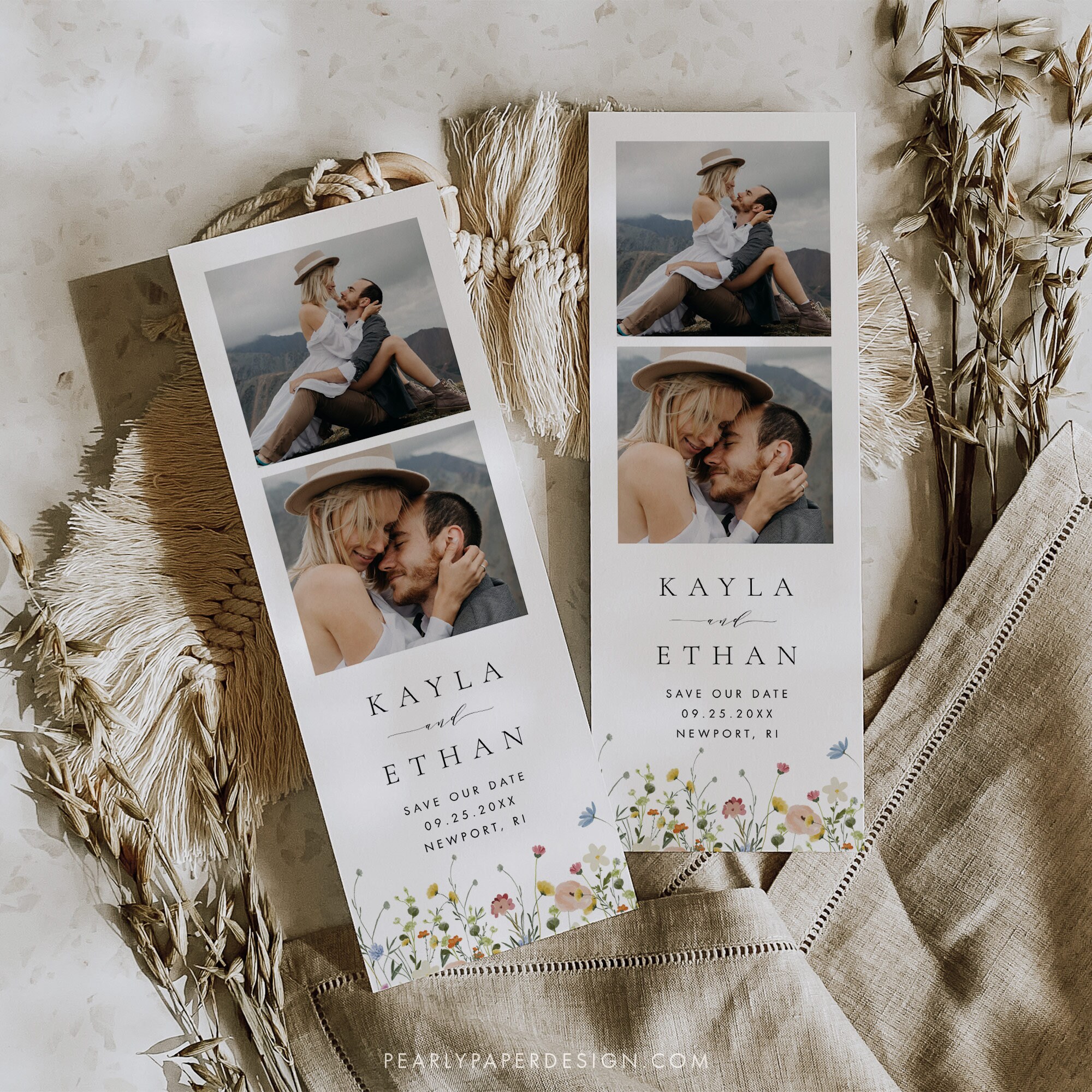Floral Photo Strip Save the Date Template, Photo Booth Save Our Date ...