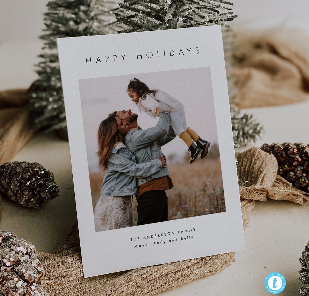 Printable Holiday Card Template, Minimalist Photo Holiday Templett ...