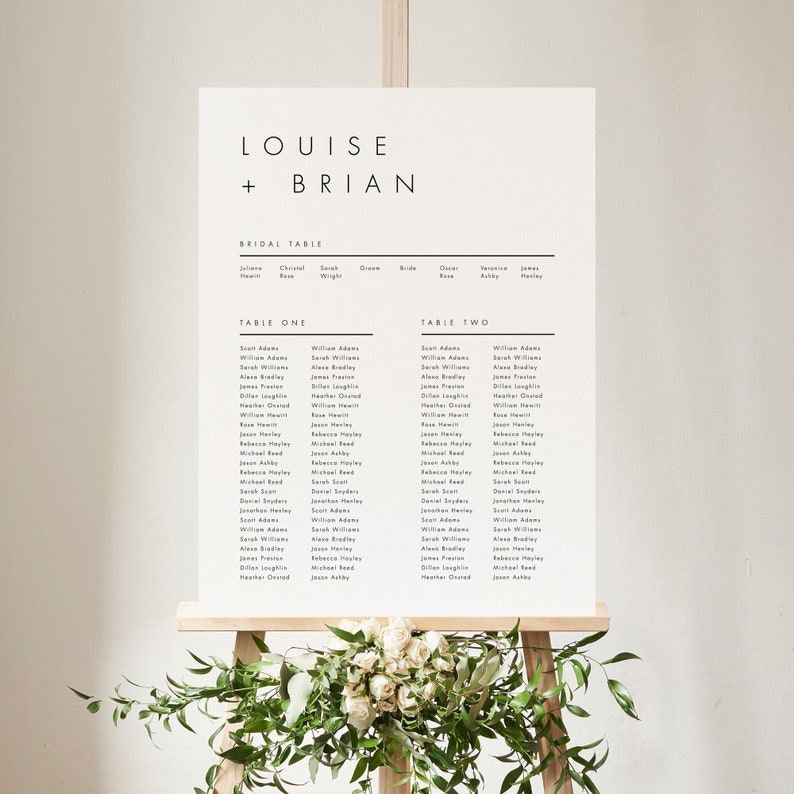 Modern Seating Chart Sign With Long Tables Minimalist Seating Template ...