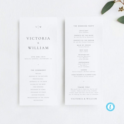 Wedding Program Template Modern & Classic Elegant Tall - Etsy