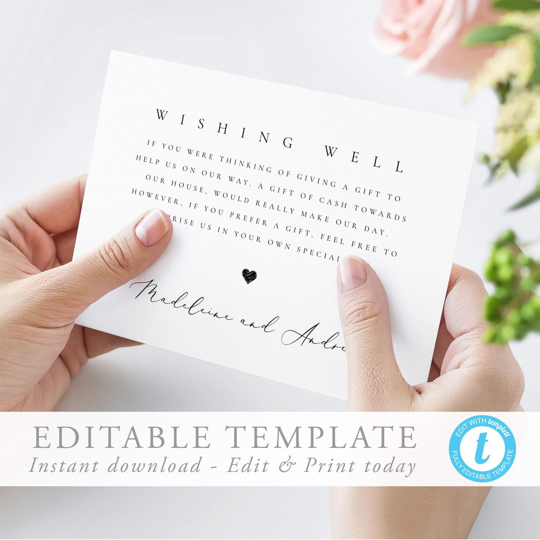 Modern Wishing Well Card Simple Modern Wedding Gift Request Wedding ...