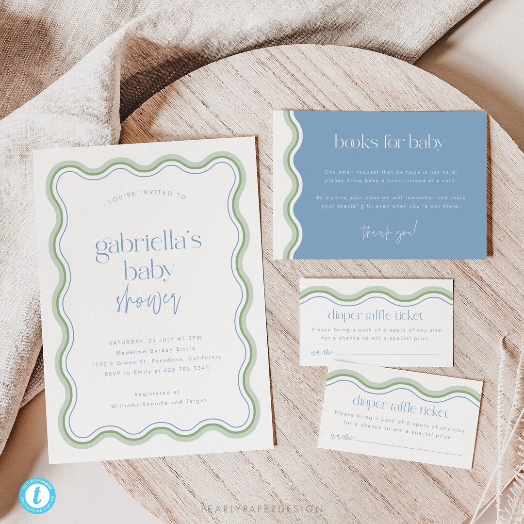 Blue Baby Shower Invitation Template, Baby Boy Shower Invite, Books for ...