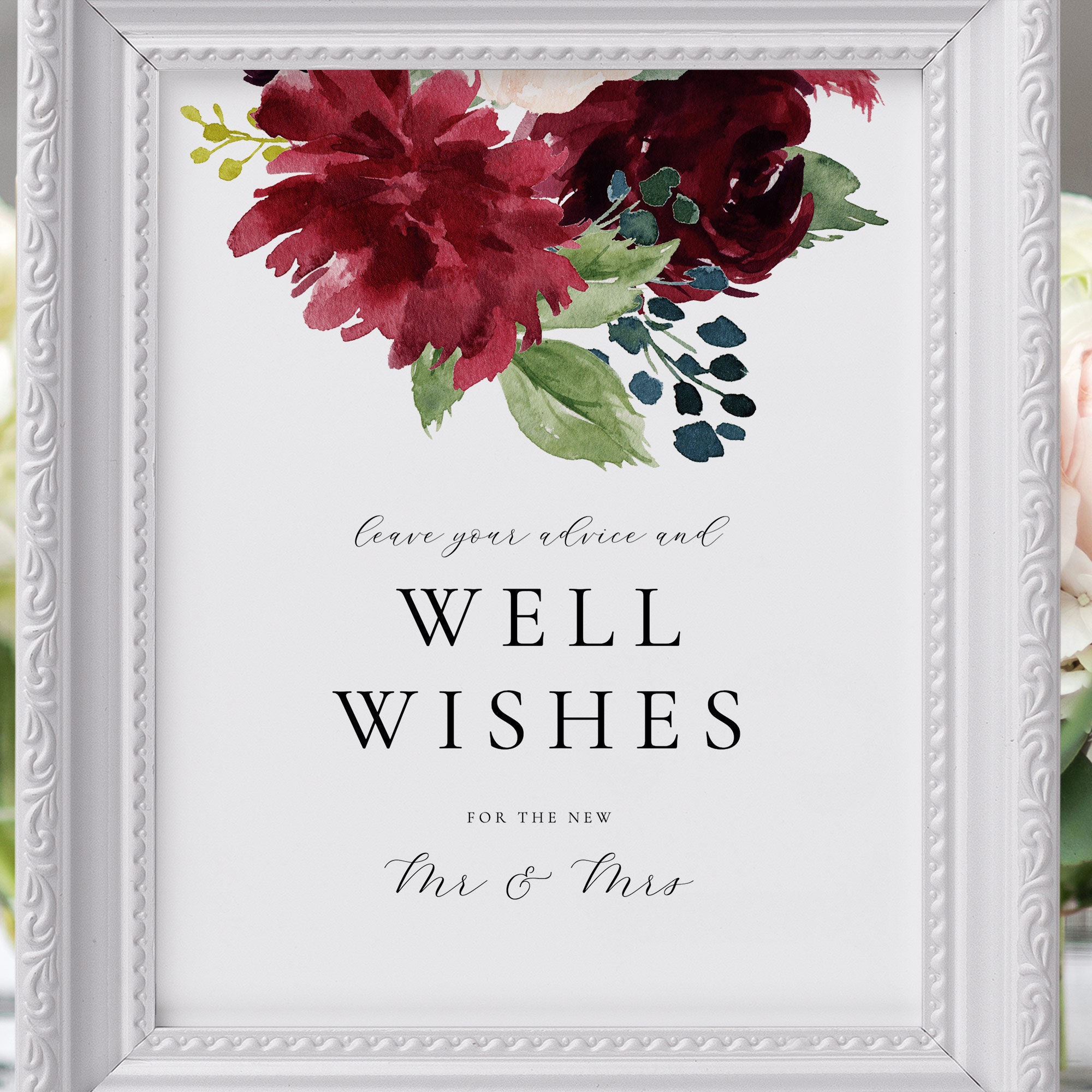 Advice and Well Wishes Sign Editable Template Burgundy Gift | Etsy