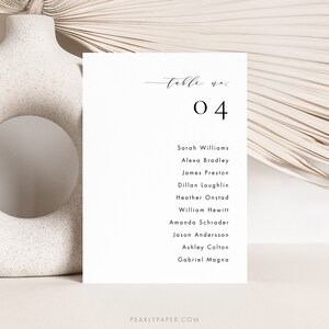 Simple Table Numbers Seating Chart Cards Template, Wedding Seating Plan ...