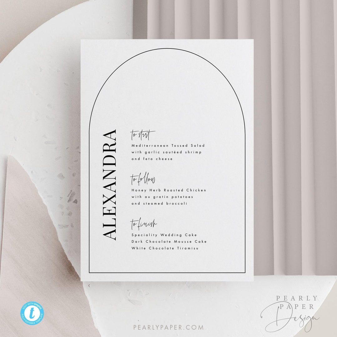 Arched Menu Template Download Modern Wedding Menu Arch Menu Editable ...