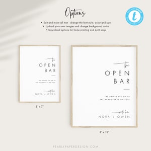 Minimalist Open Bar Sign Template, Wedding Bar Sign, Drinks Are on Us ...