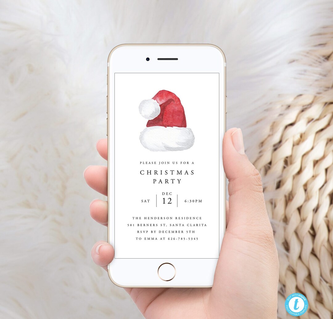 Electronic Christmas Party Invitation Template, Digital Holiday Party ...
