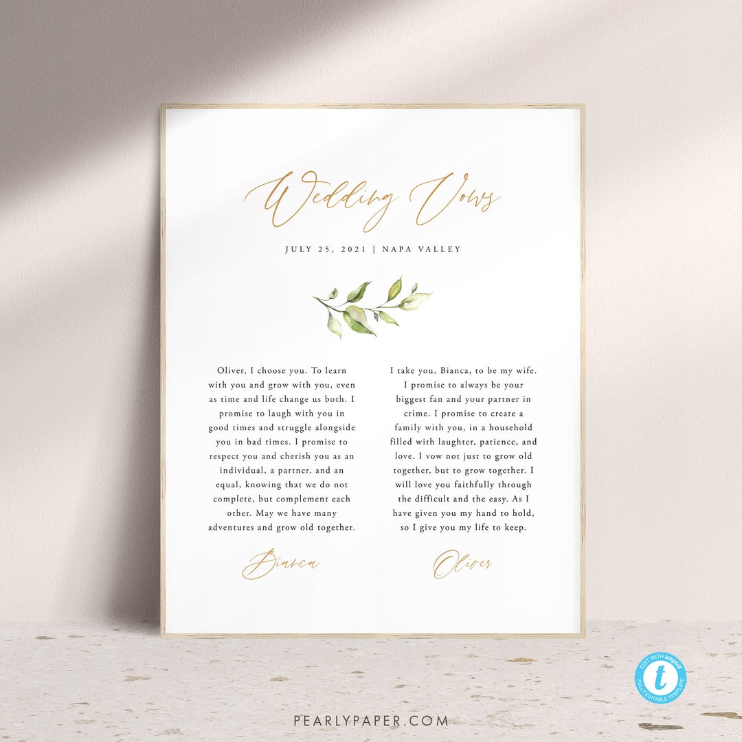 Rustic Rustic Printable Wedding Vows Template Download Anniversary Gift ...