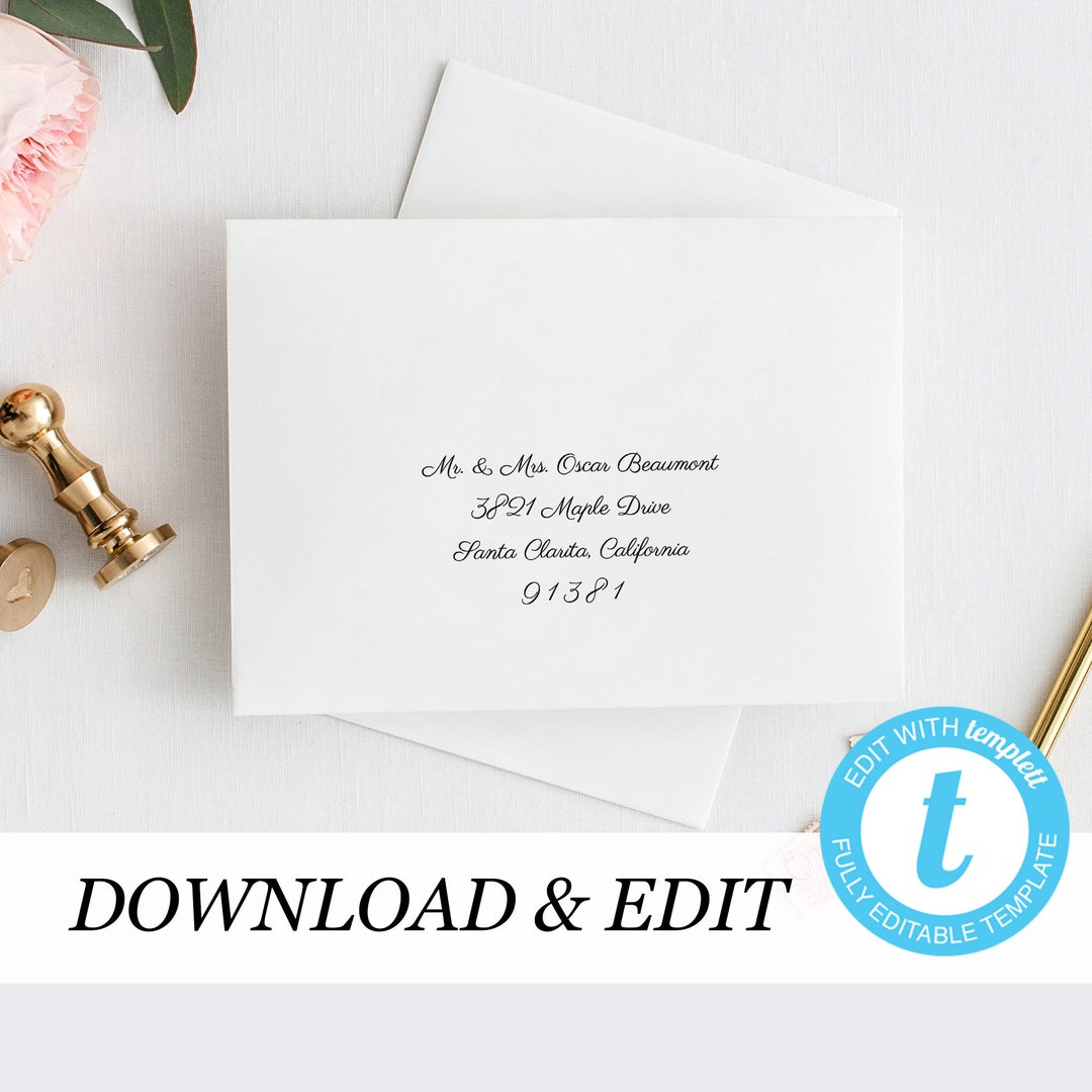 Calligraphy Envelope Template, Printable Wedding Envelope Templett ...