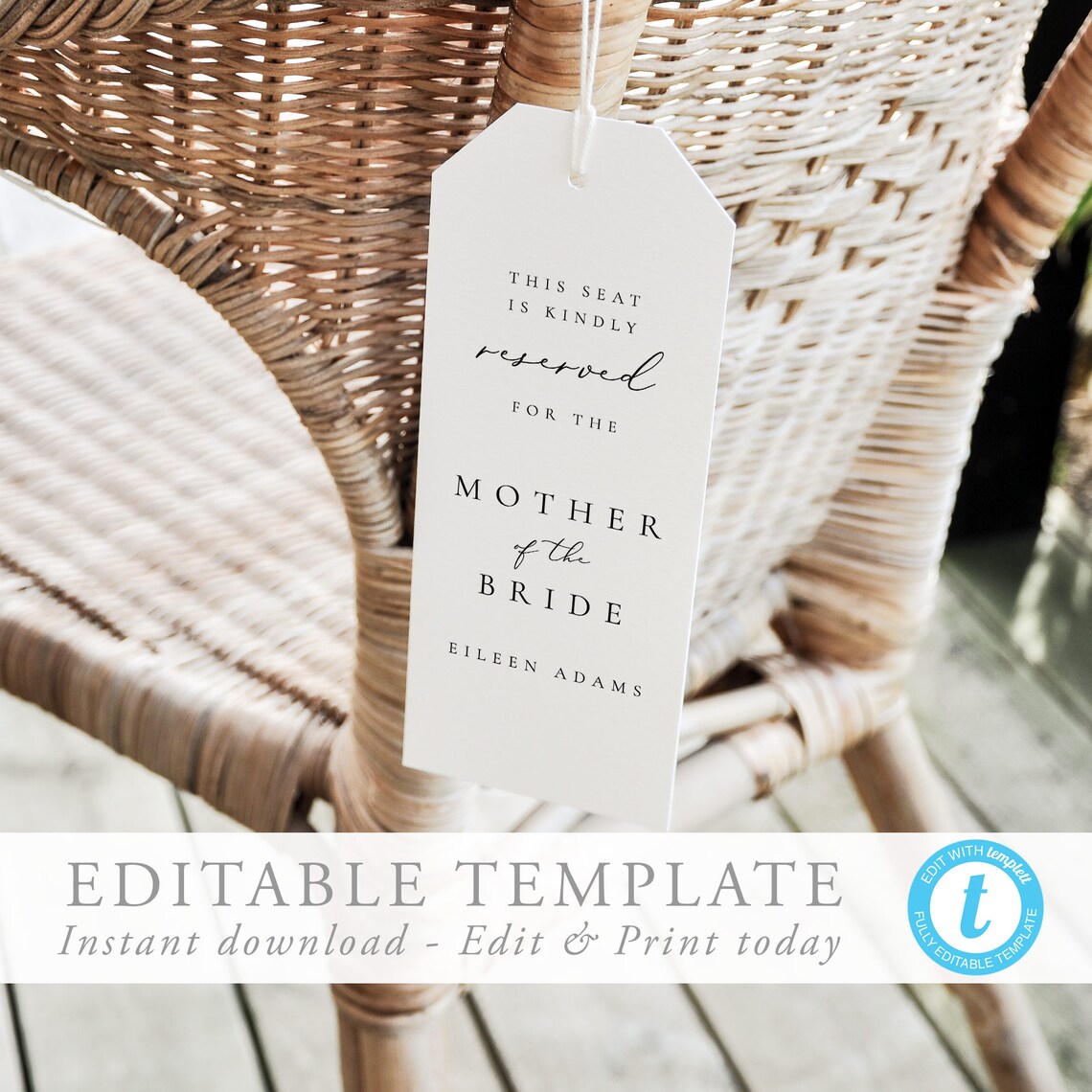 Wedding Seating Tag Reserved Seating Template Modern Simple - Etsy