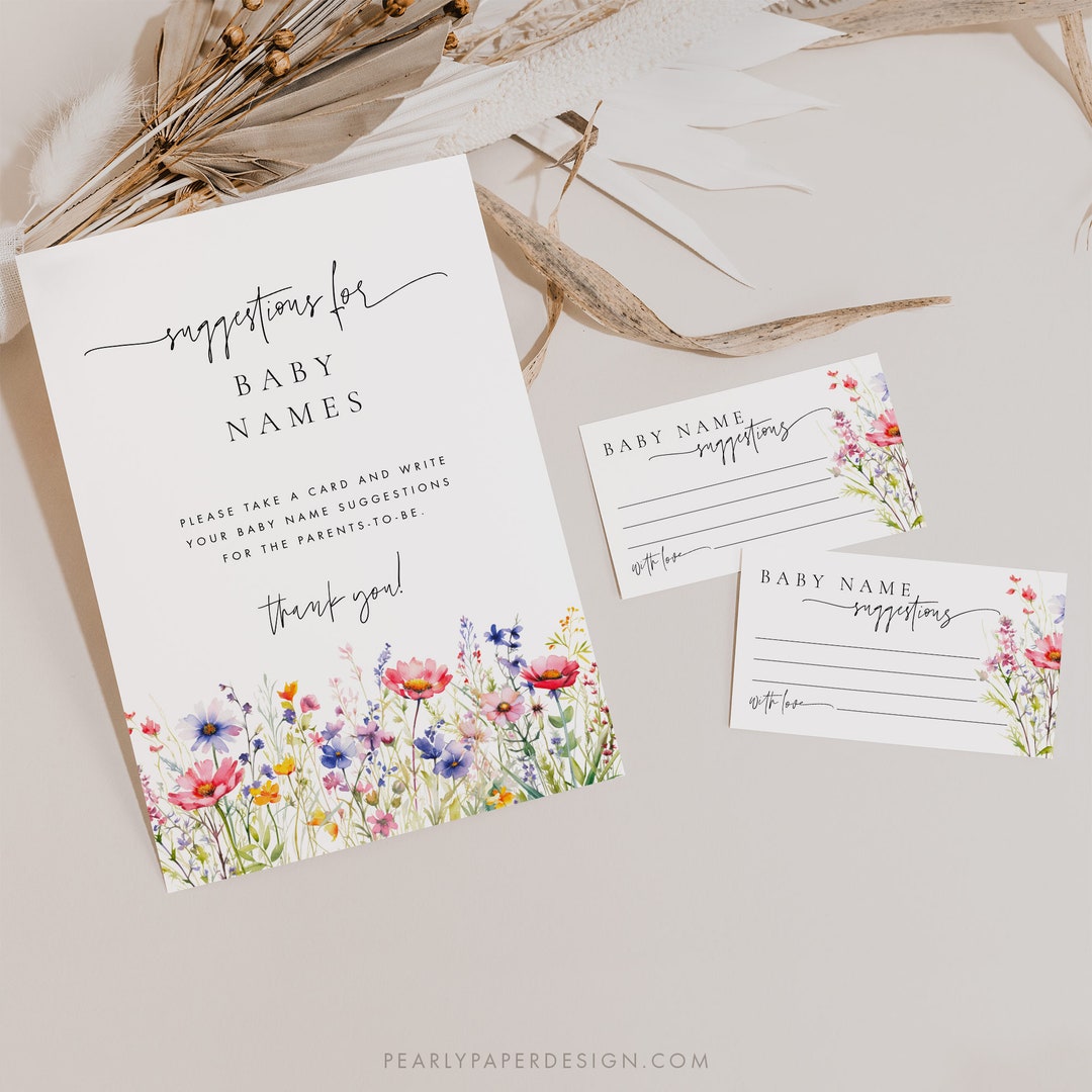 Baby Name Suggestions Template, Wildflower Baby Name Ideas Game ...