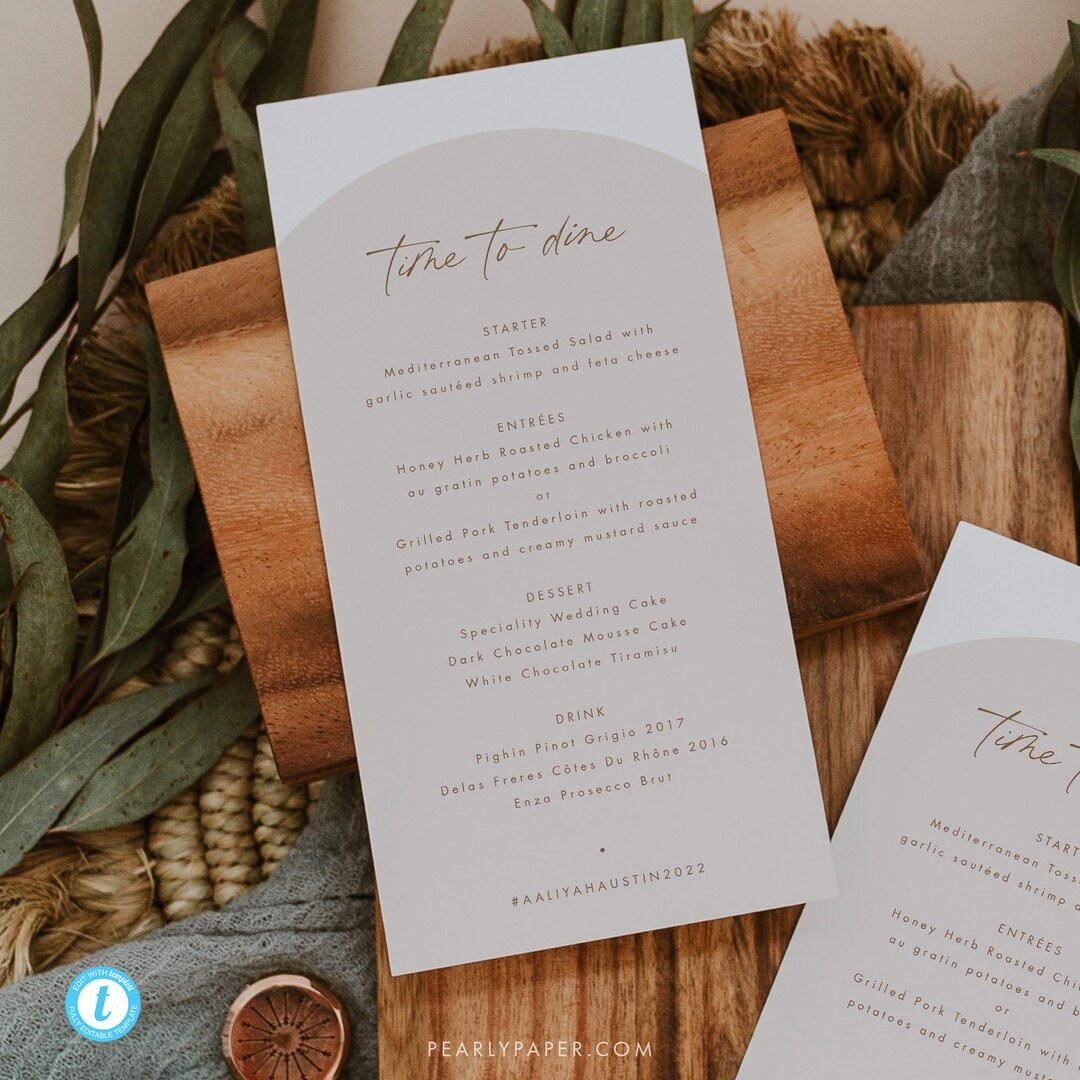 Arch Menu Template Download Modern Wedding Menu Beige Menu Cards ...