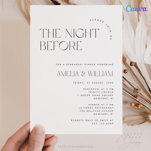 The Night Before Rehearsal Dinner Invitation, Minimalist Wedding Rehearsal Dinner Invite, Modern ...