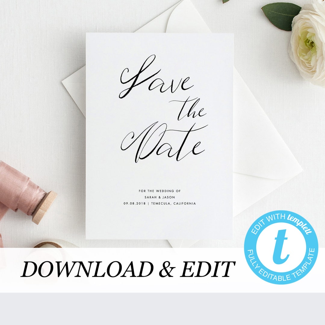 Minimalist Save the Date Printable Invitation Template, Photo Save the ...