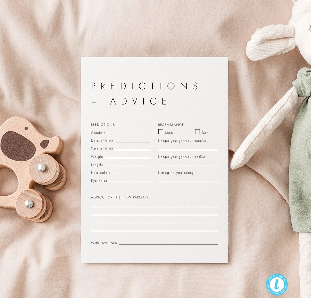Printable Baby Predictions Card Template, Simple Baby Shower Advice ...