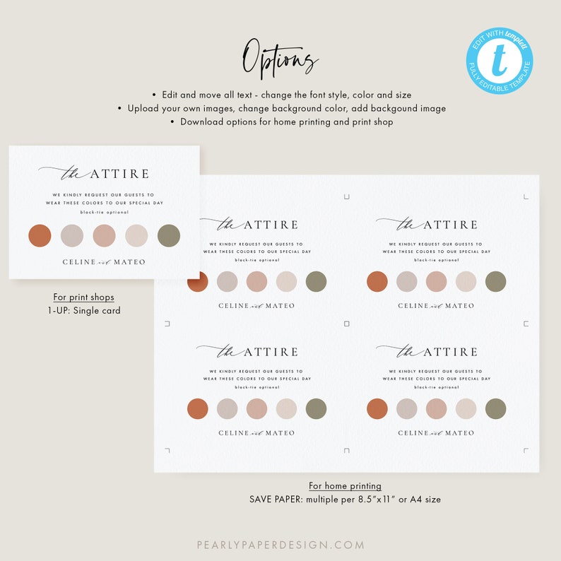 Wedding Attire Card Template Download Guest Dress Code Insert - Etsy