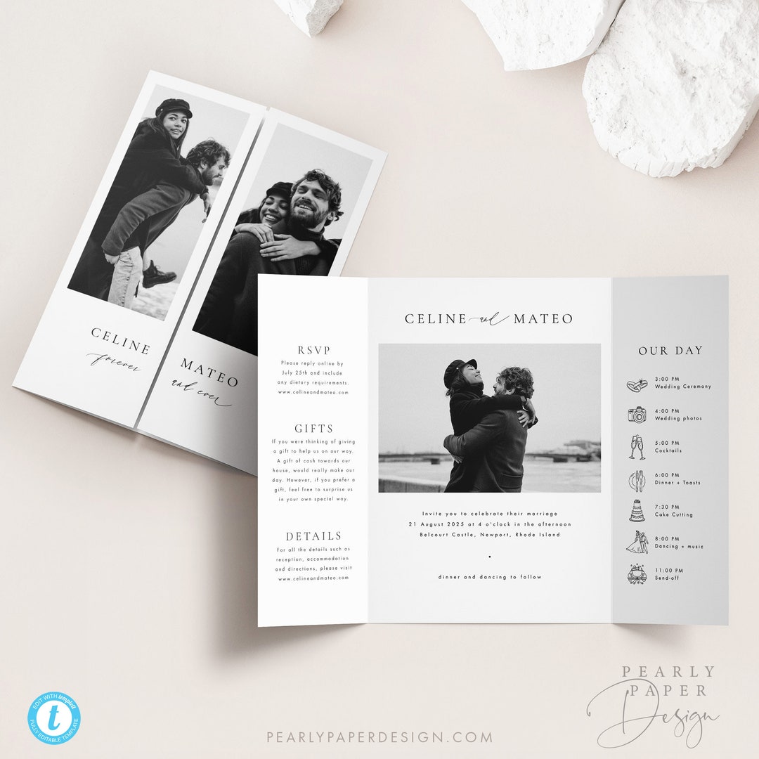 Gatefold Wedding Invitation Template Download, Elegant Gatefold ...