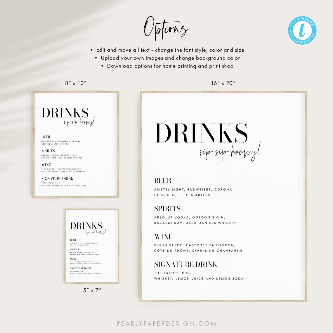 Bar Menu Sign Template Drinks Menu Minimalist Bar Menu Sign - Etsy
