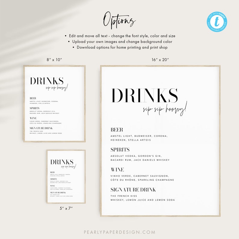Bar Menu Sign Template Drinks Menu Minimalist Bar Menu Sign - Etsy