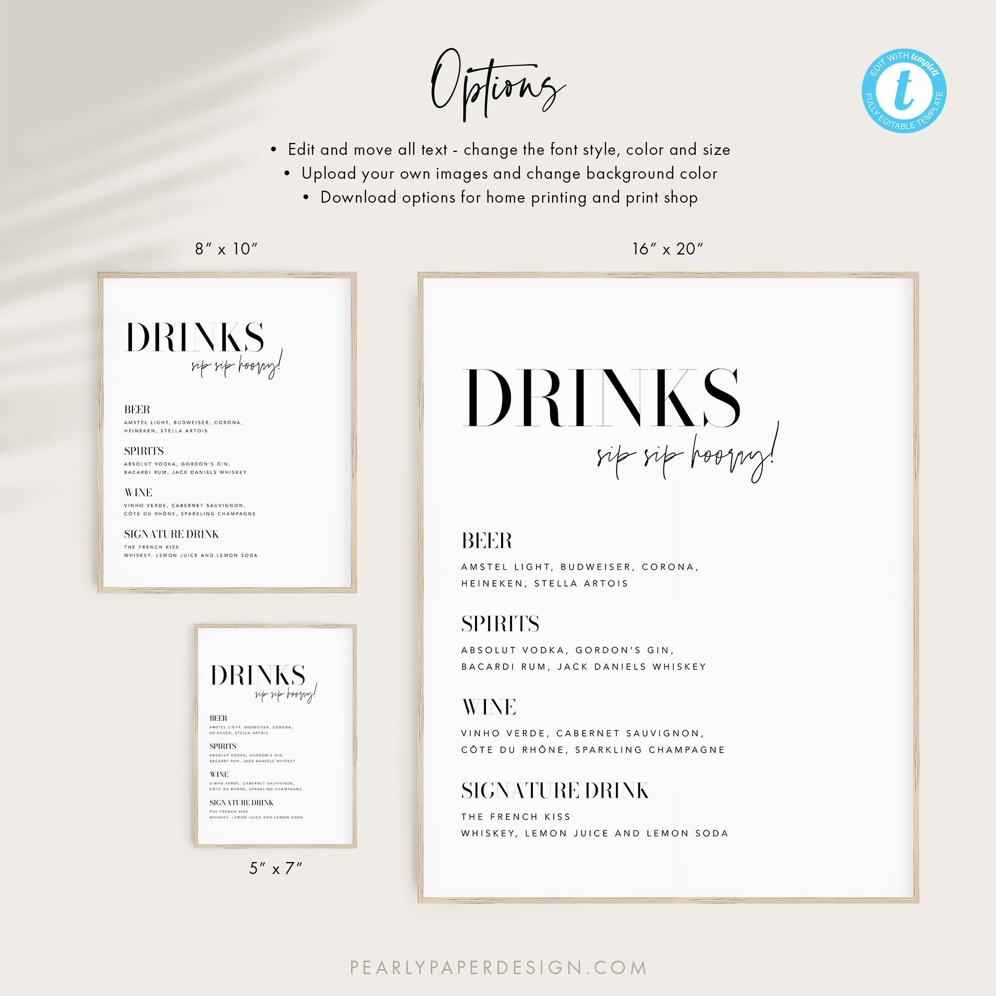 Bar Menu Sign Template Drinks Menu Minimalist Bar Menu Sign - Etsy