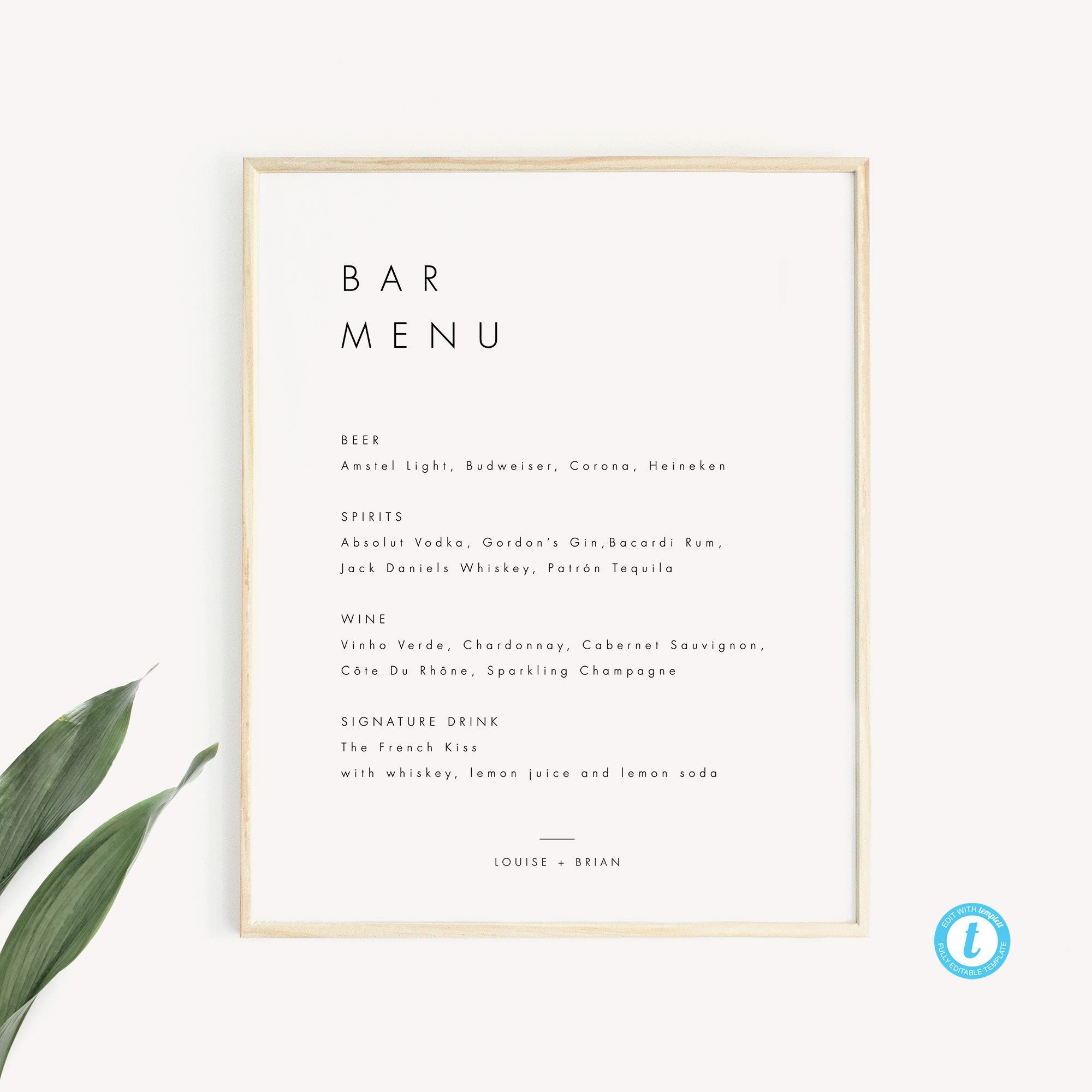 Minimalist Bar Menu Sign Template Templett Minimalist Bar Menu Sign ...