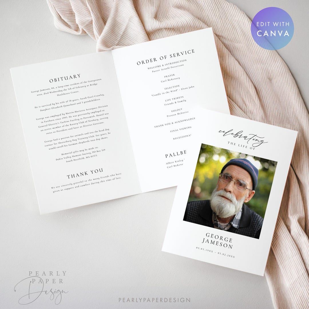 Funeral Program Template, Celebration of Life Funeral Booklet, Memorial ...