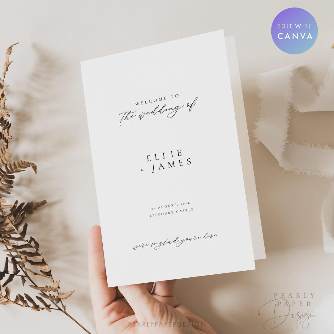 Wedding Program Booklet Template, Modern Wedding Ceremony Program, Minimalist Editable Order of ...