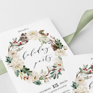 Greenery Holiday Party Invitation Template Editable Invite Christmas ...