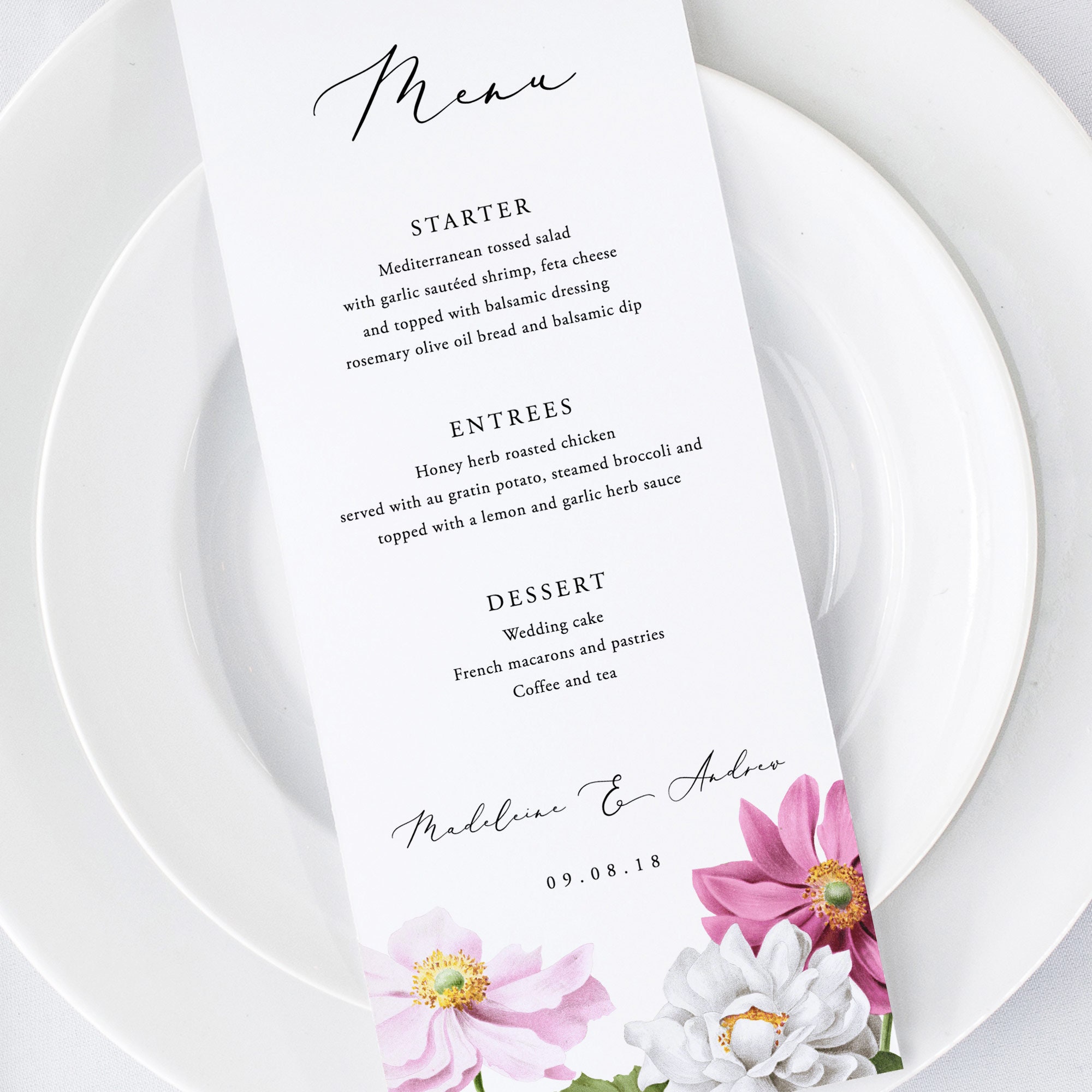 Floral Wedding Menu Template Simple Wedding Menu Elegant | Etsy