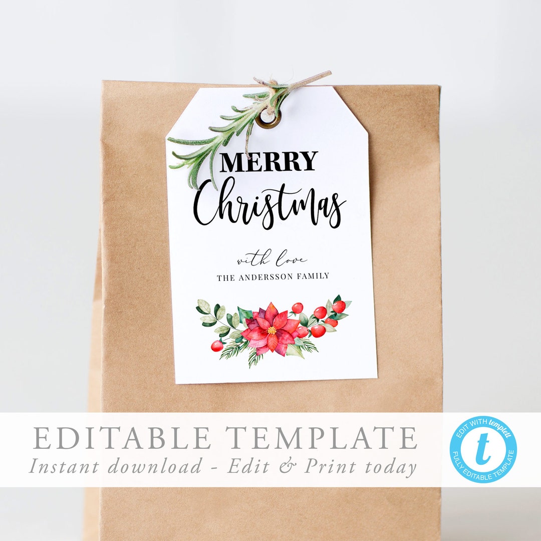 Editable Christmas Tag Template Printable Tag Merry Christmas Gift Tag ...