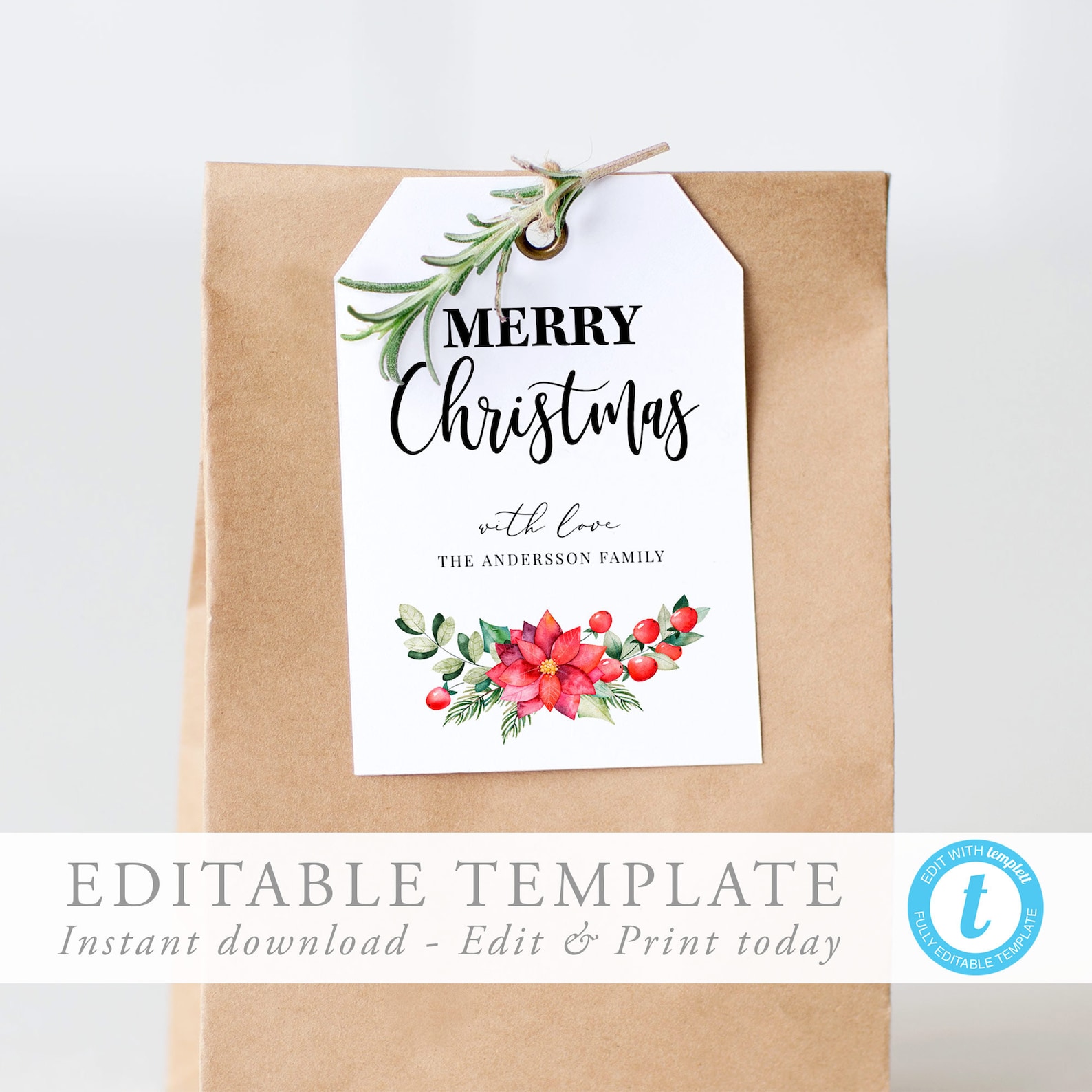 Editable Christmas Tag Template Printable Tag Merry Christmas | Etsy