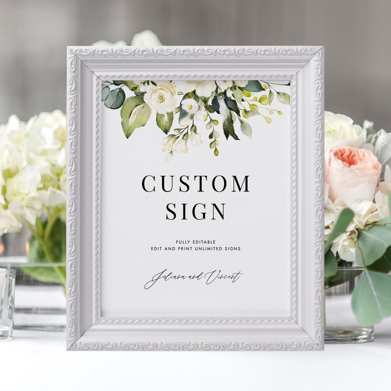 Printable Custom Sign Template Floral Wedding Sign Rustic Sign ...