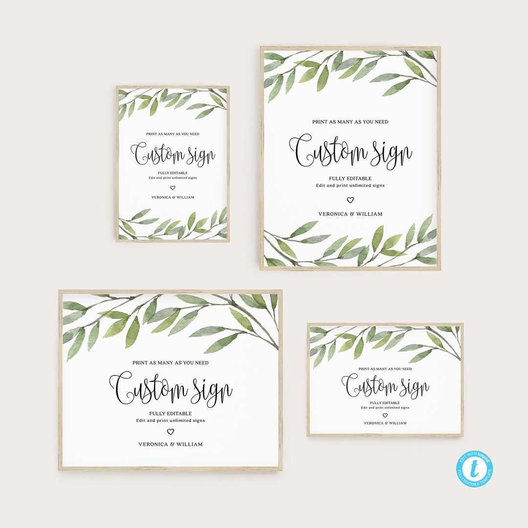 Greenery Custom Sign Template Download Rustic Wedding Sign Printable ...