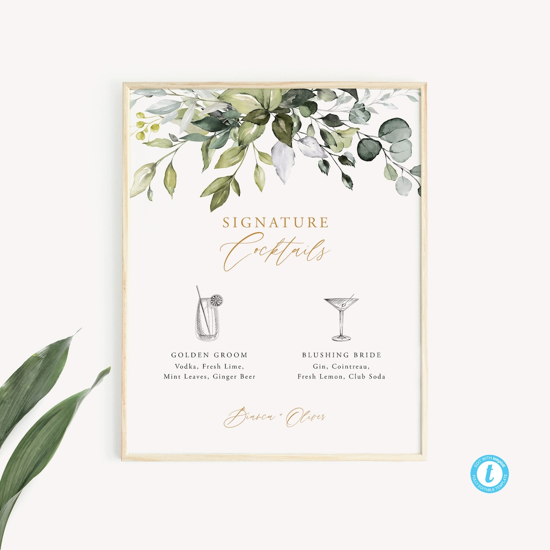 Rustic Signature Cocktails Sign Template Download Rustic Wedding Bar ...