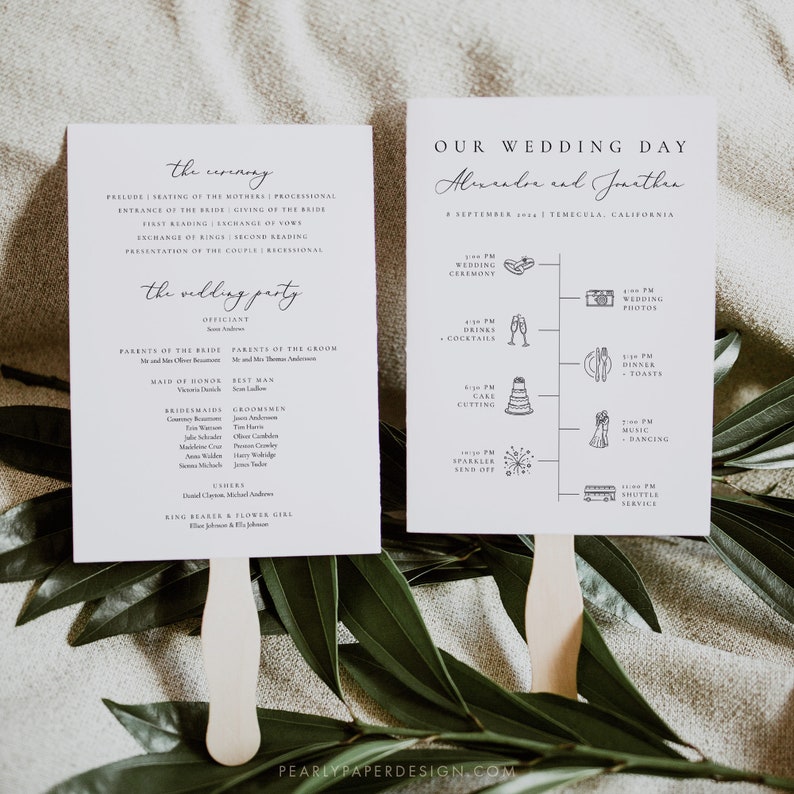 Printable Wedding Ceremony Program Fan Template Simple - Etsy