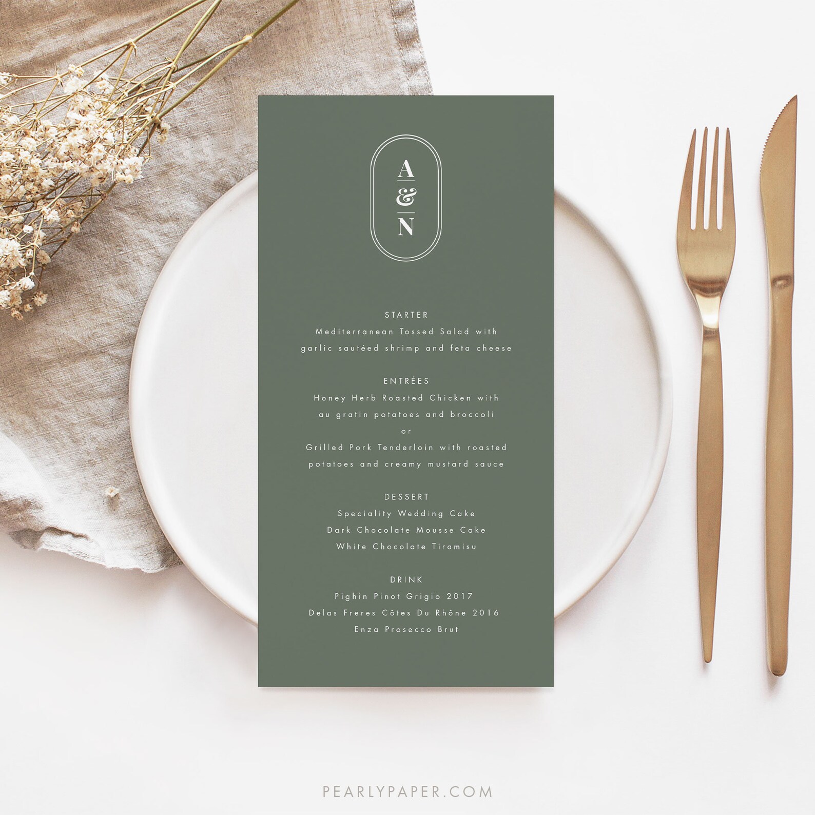 Sage Menu Template Download Sage Green Wedding Menu Simple - Etsy
