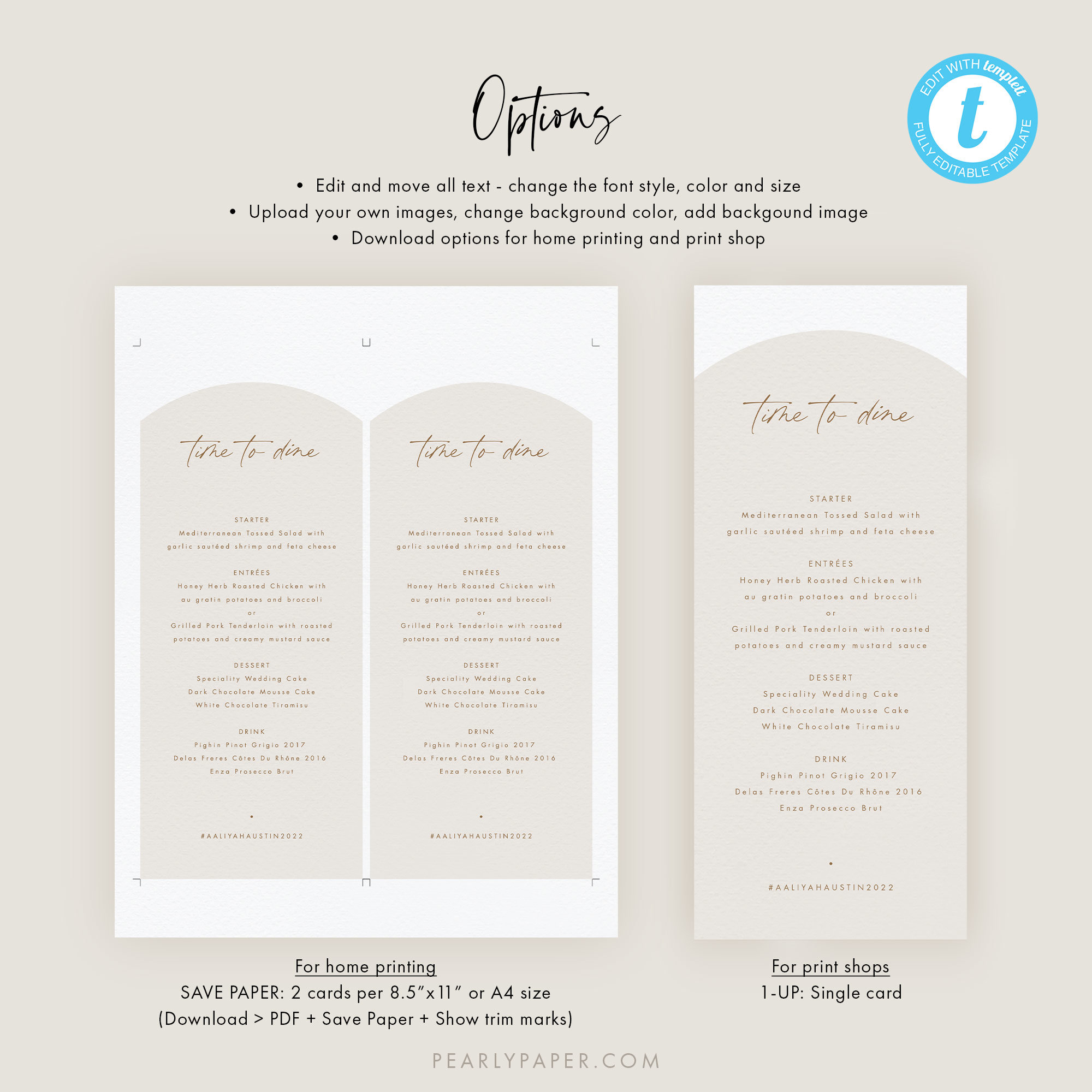 Arch Menu Template Download Modern Wedding Menu Beige Menu | Etsy