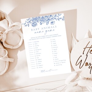 Dusty Blue Baby Animals Game Template, Printable Baby Shower Games ...