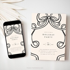 Holiday Party Invite With Bow, Modern Holiday Party Invitation Template ...