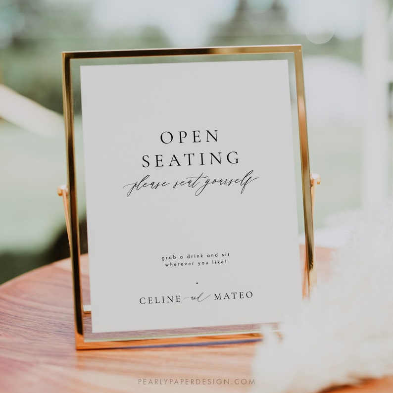 Open Seating Sign Template, Minimalist Seating Table Sign Download ...