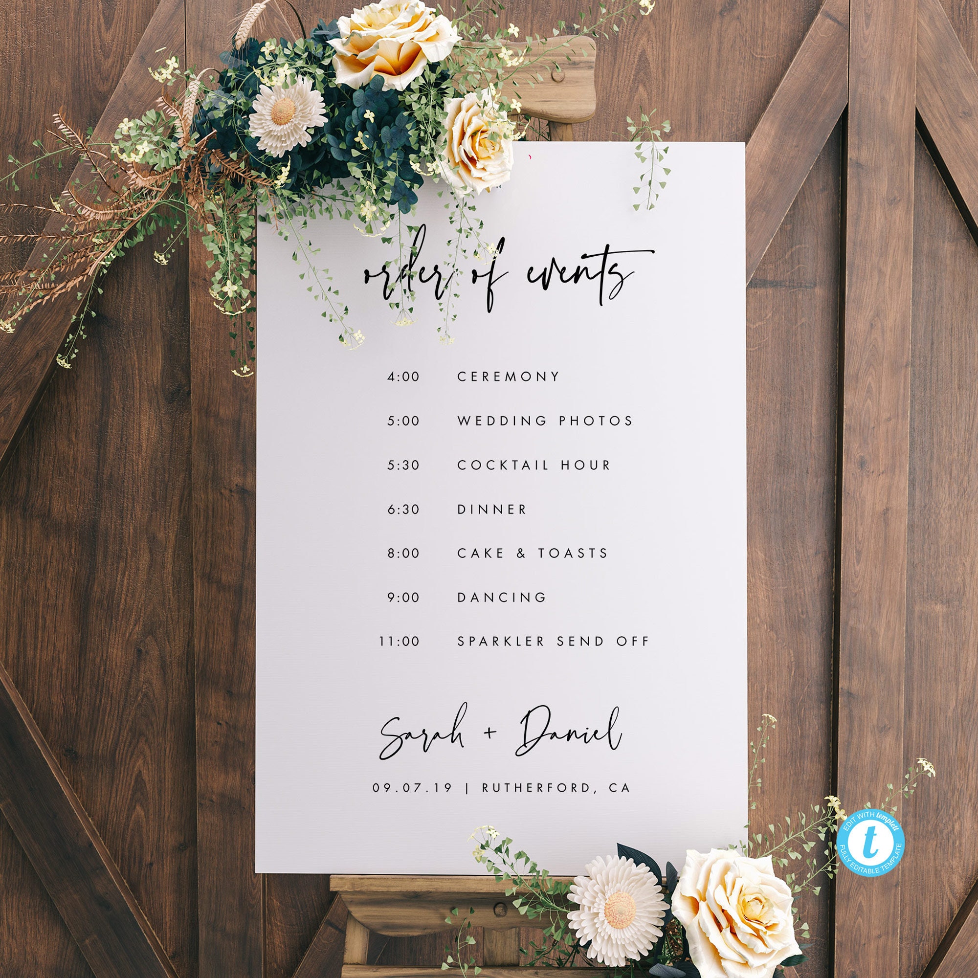Sample Reception Order Of Events Wedding Timeline Custom Name Dates