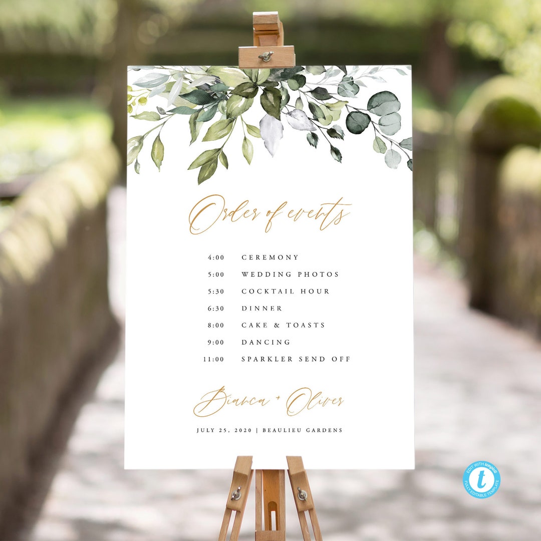 Rustic Order of Events Sign Printable Wedding Itinerary Sign Template ...
