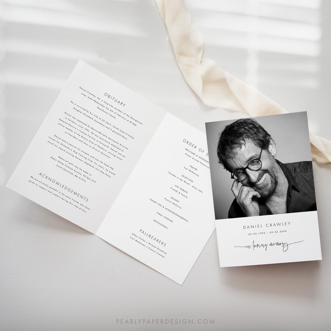 Minimalist Funeral Program Template, Editable Funeral Booklet, Foldable ...