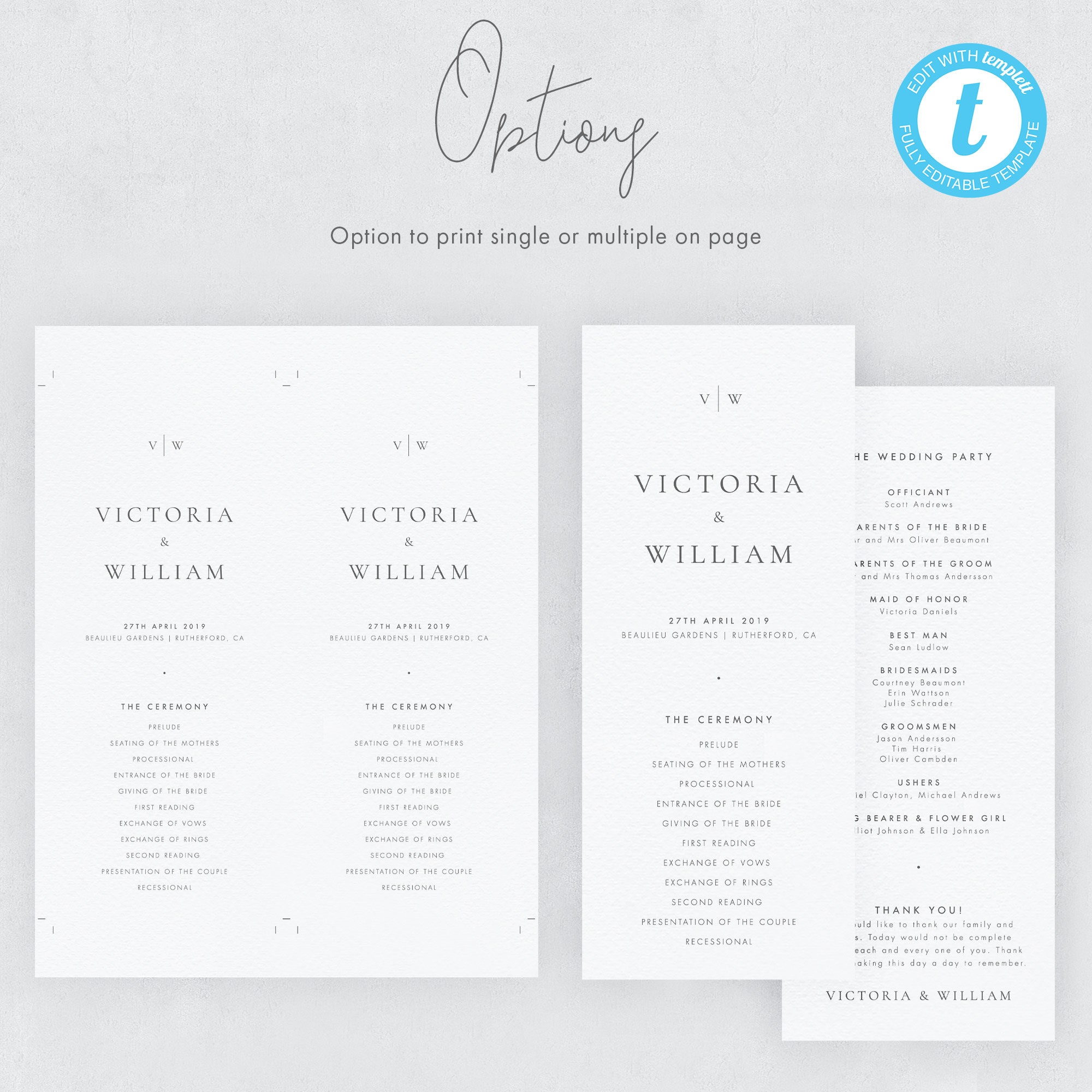 Elegant Wedding Ceremony Program Template Modern Program - Etsy