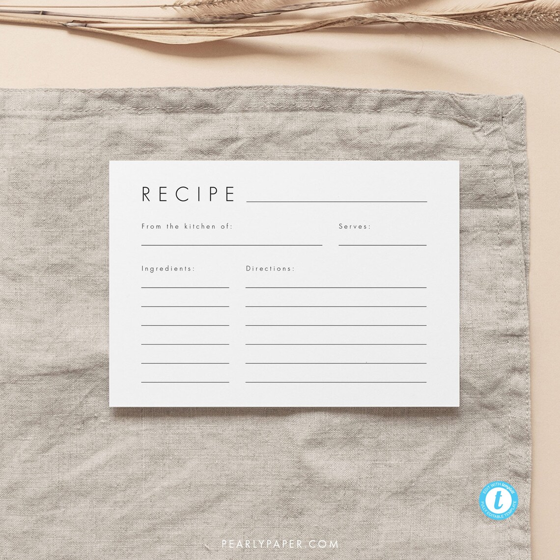 Minimalist Recipe Card Personalized Recipe Template Download - Etsy